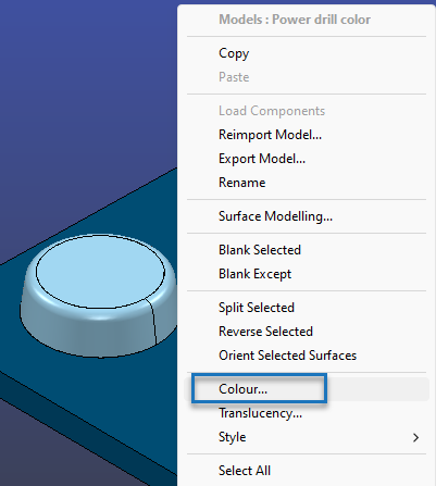 How to change the color of selected surfaces in PowerMill.